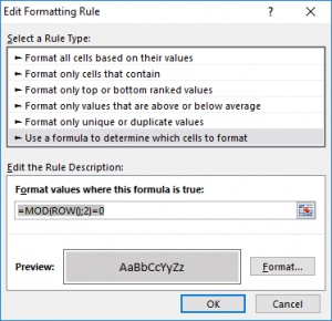 Excel Zebra stripe formatting - Creatronix